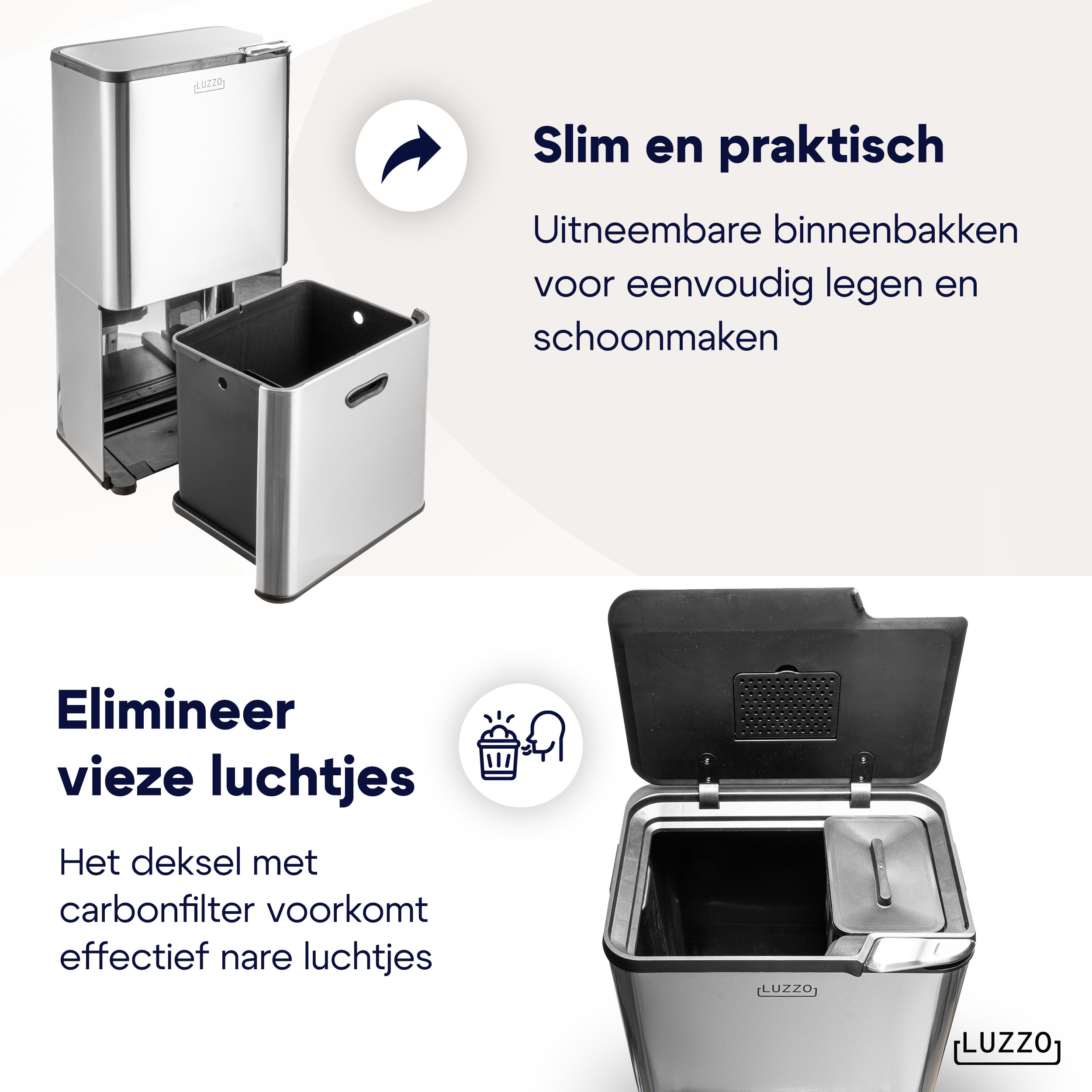 Luzzo® Kansas Push Prullenbak 63 liter Afvalscheiding 4 vakken - Afval ...