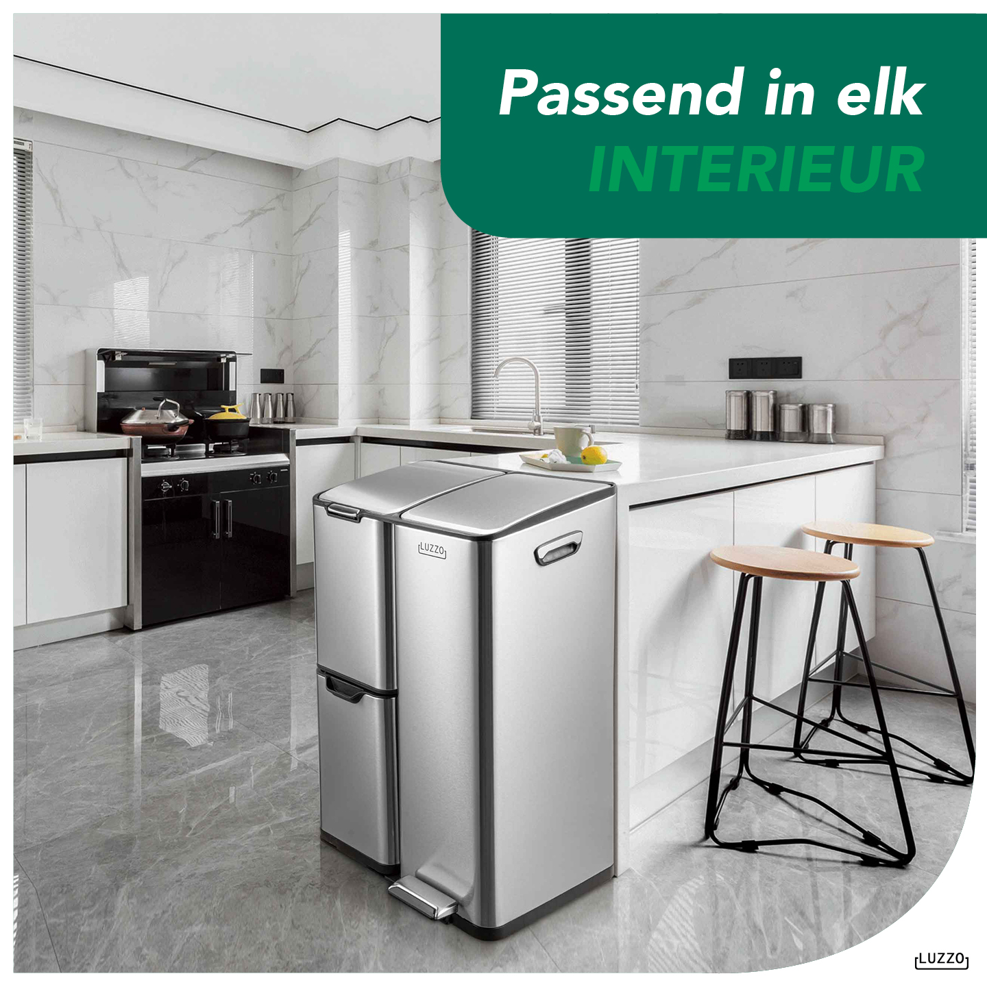 Luzzo® Ohio Prullenbak Afvalscheiding 60 liter - Pedaalemmer met Soft ...