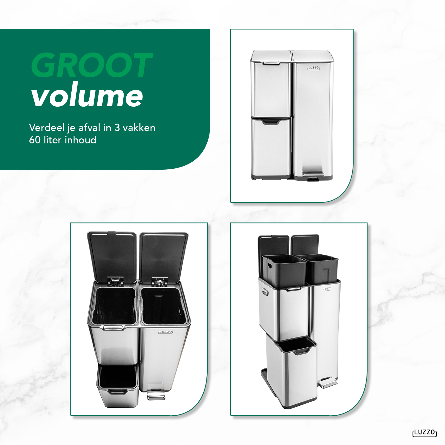 Luzzo® Ohio Prullenbak Afvalscheiding 60 liter - Pedaalemmer met Soft ...