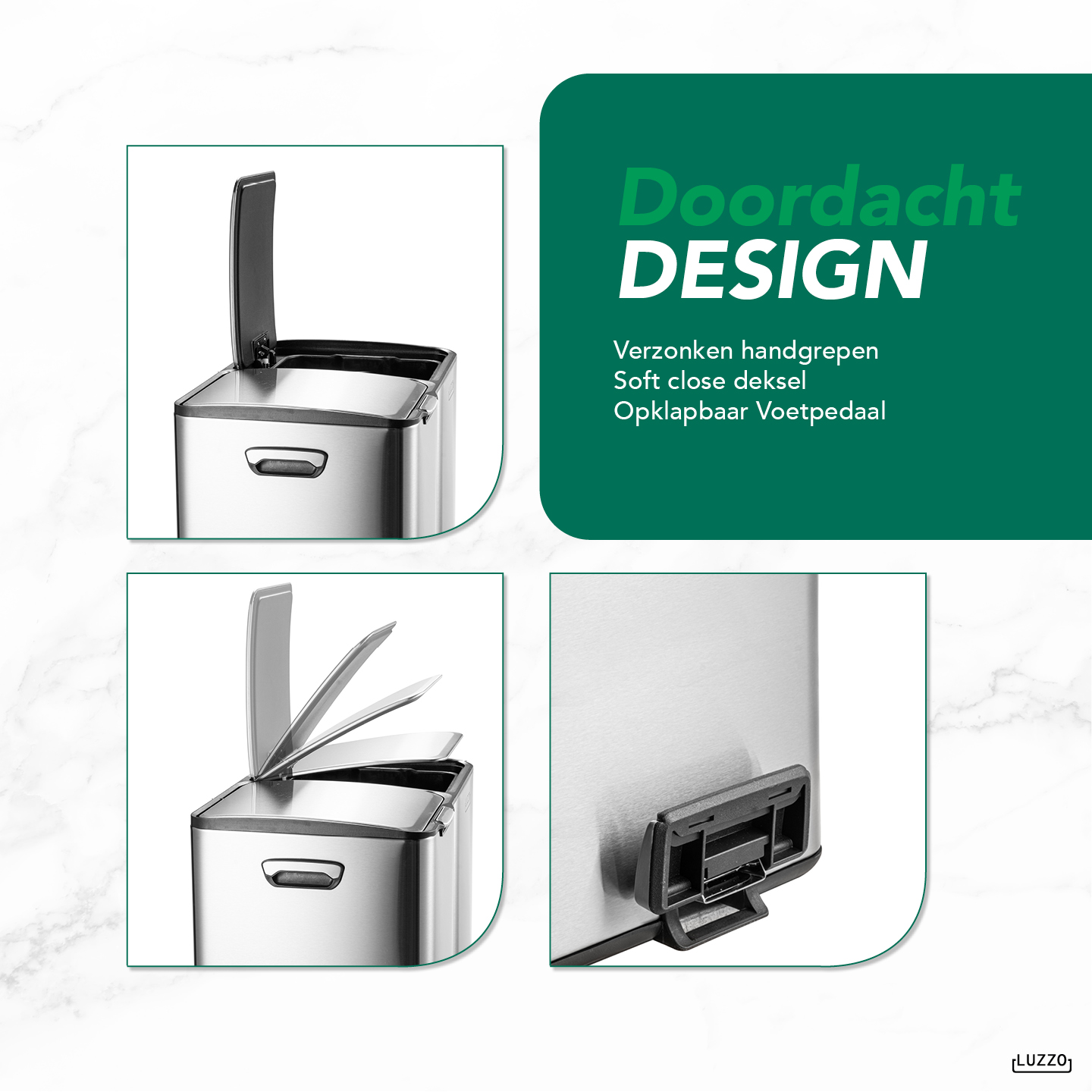 Luzzo® Ohio Prullenbak Afvalscheiding 60 liter - Pedaalemmer met Soft ...